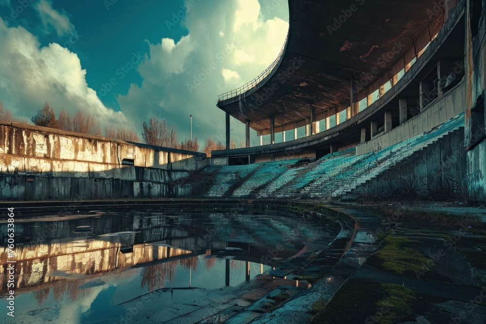 Derelict Abandoned stadium. Old football history. Generate Ai Stock ...