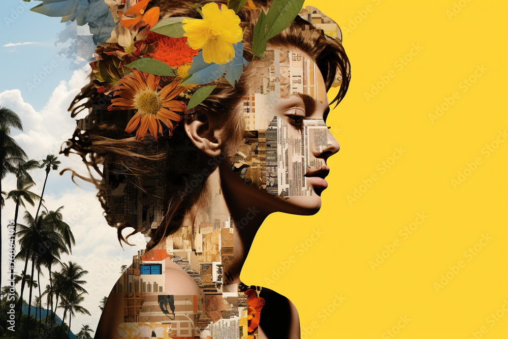 Generative AI image illustration retro Trendy paper collage composition ...