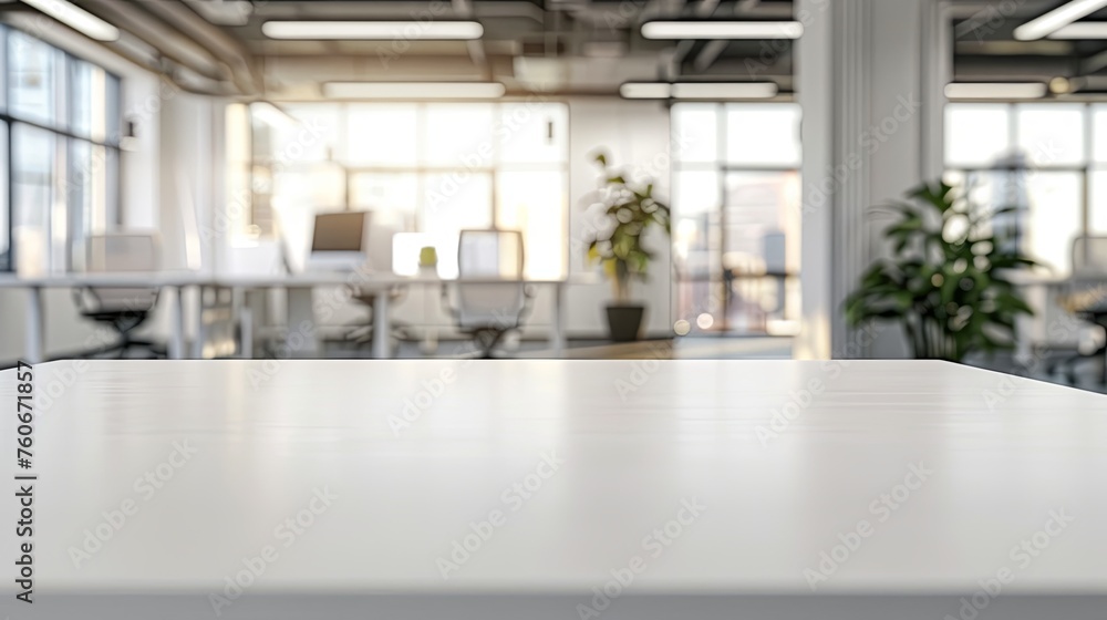 Empty office table with blur office on background の Stock フォト | Adobe Stock