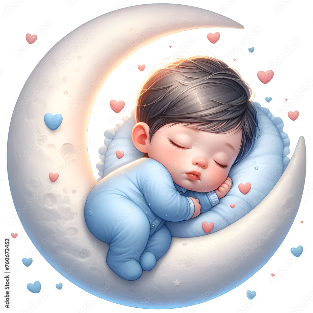 Cute Sleeping Baby in Cradle Clipart Watercolor Sleep Baby Shower First ...
