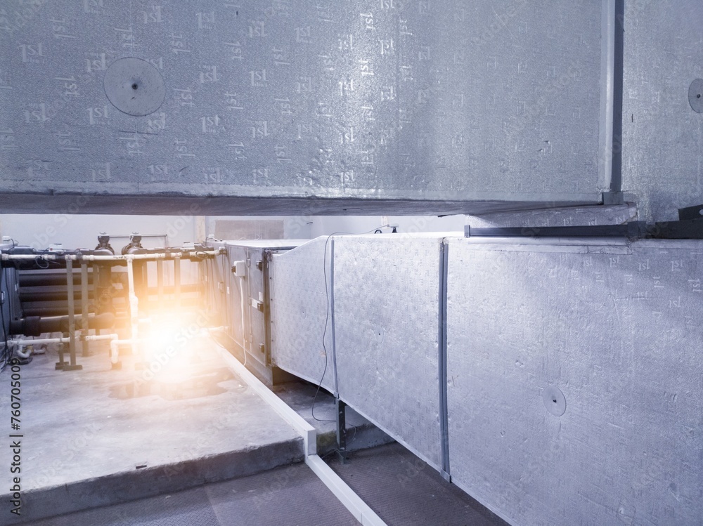 Installation Duct Air lines of Industrial ventilation Air handling unit ...