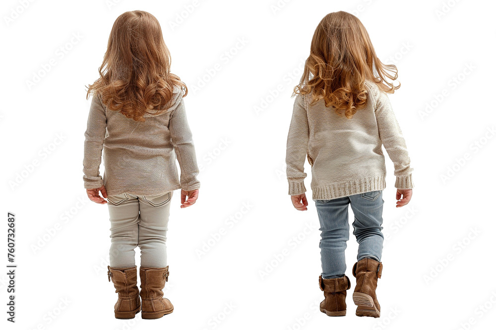 Back view of little girl walking. Female children standing. Isolated on ...