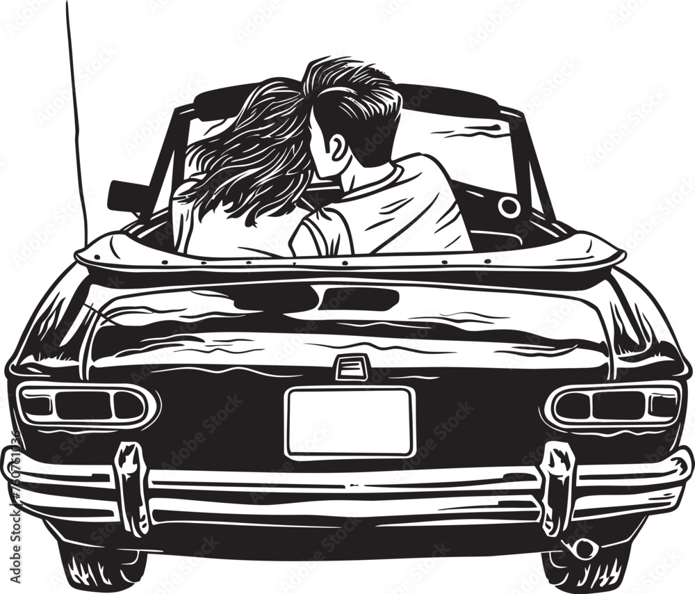 Open Air Devotion Vector Design of Loving Couple in Convertible Topless ...