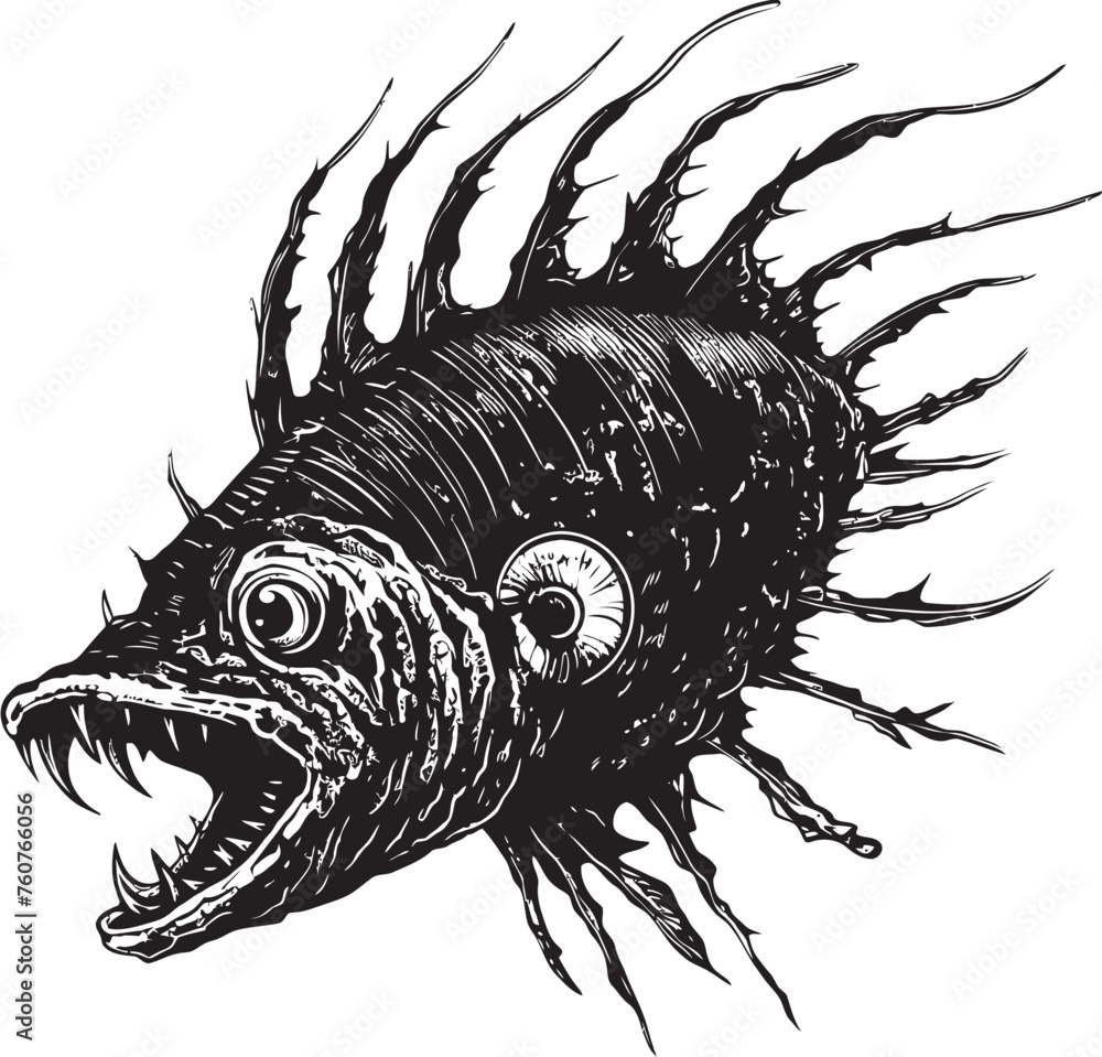 Nefarious Navigator Angular Creature Fish Logo with Evil Touch Serrated ...