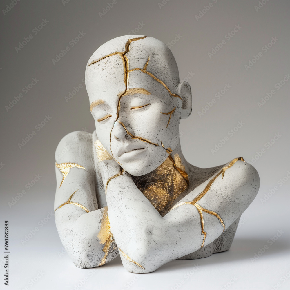Concept of psichological help with challenges. A white marble sculpture ...