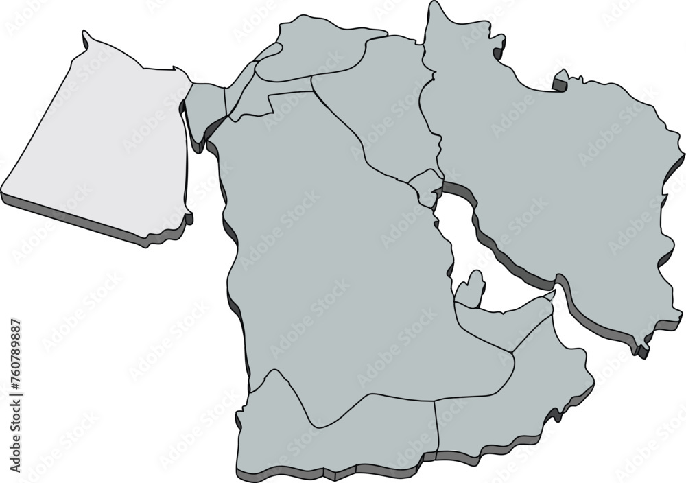 Silver simple CMYK blank political map of EGYPT with thick black ...