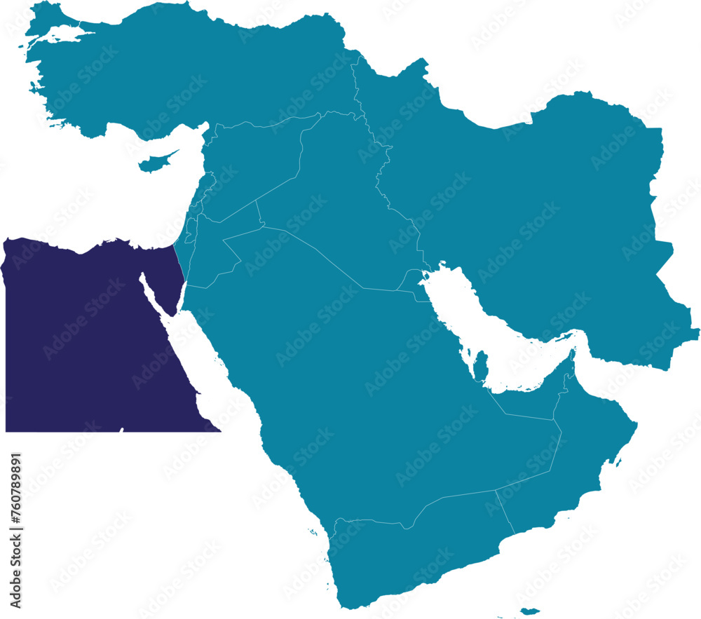 Purple detailed CMYK blank political map of EGYPT with white national ...