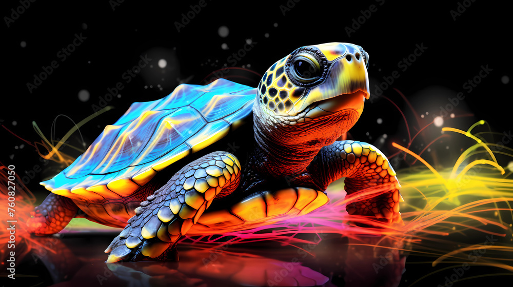 Tortoise Turtle Turtles Baby Ocean Water Sea Animal Plexus Neon Black ...