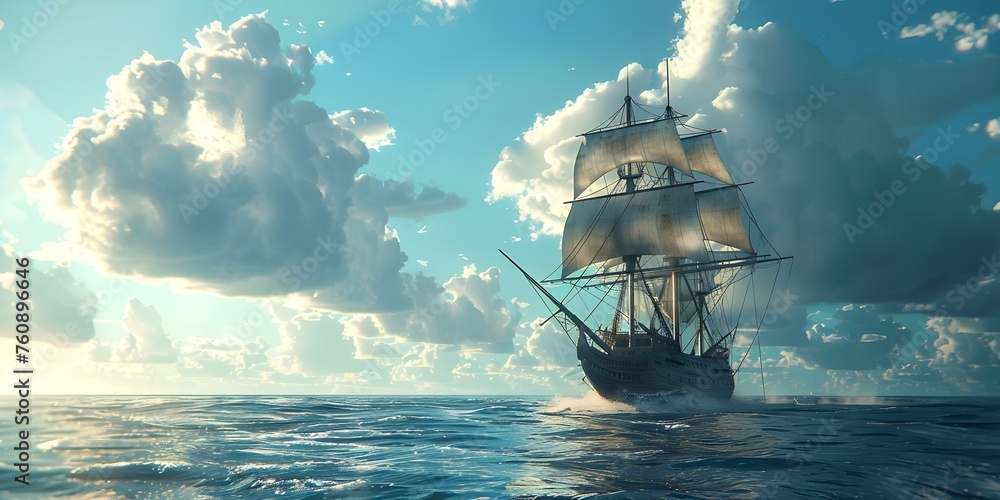 Pirate Ship and Animated Scene on the High Seas. Concept Pirate Ship ...