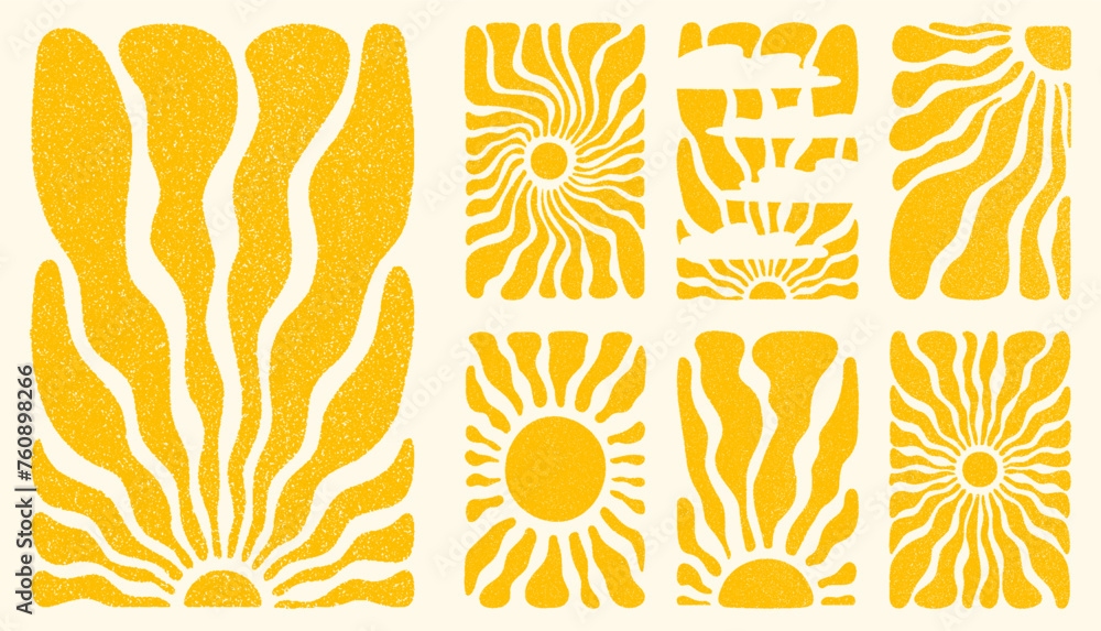 Sun groovy vertical backgrounds set. Various sun burst hippie posters ...