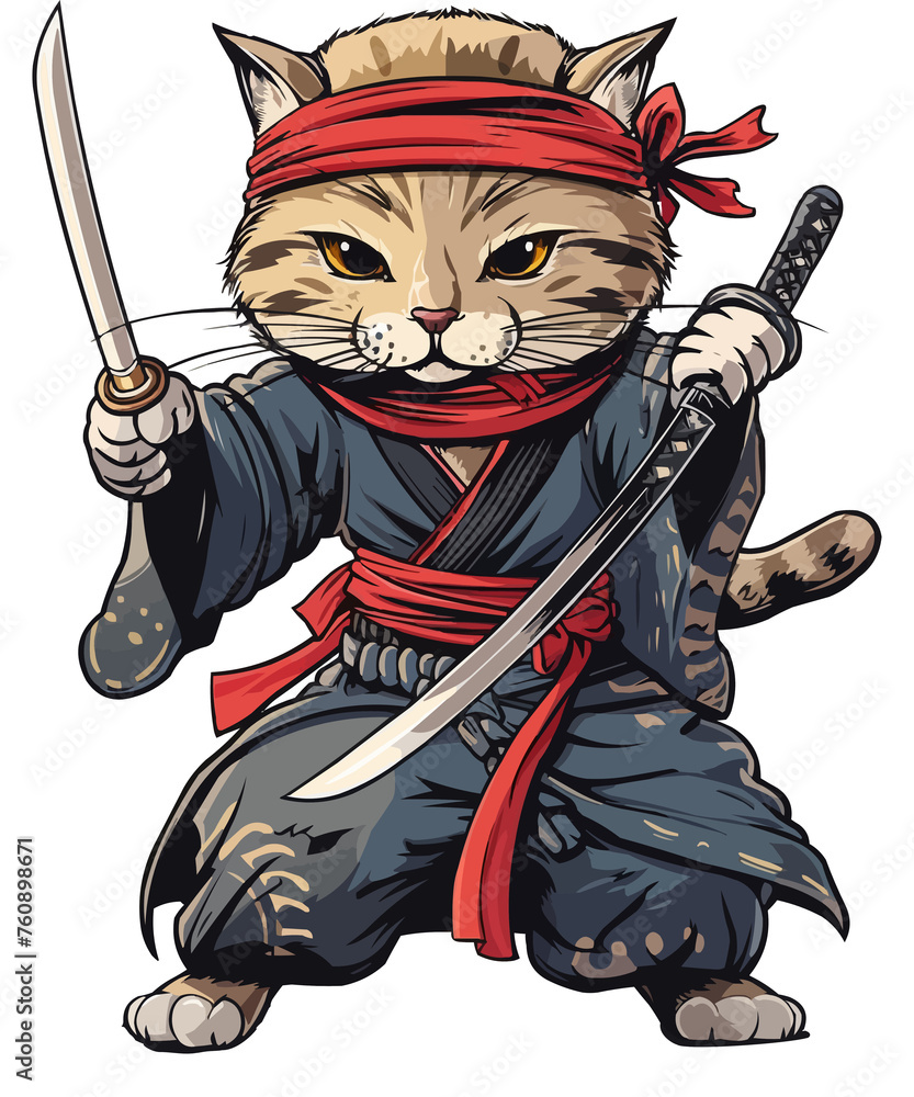 Cool Samurai Cat / Vintaged Japanese Samurai Cat Ninja Warrior with ...