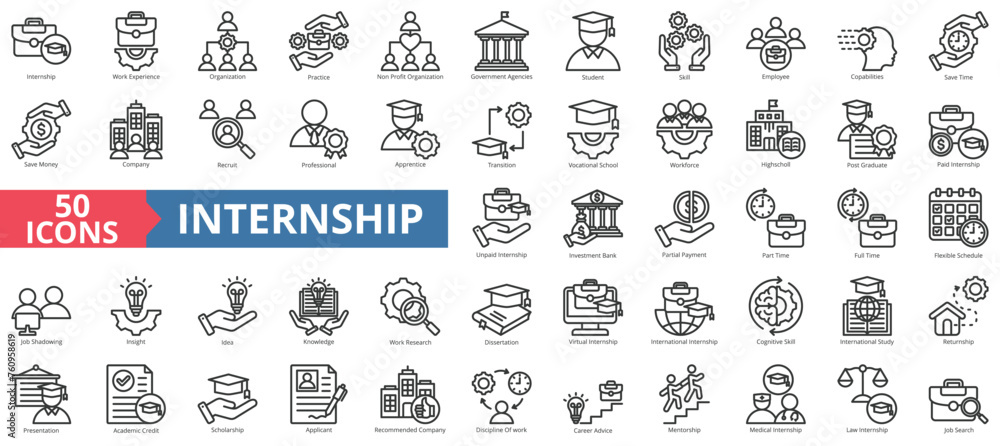 Internship icon collection set. Containing work experience, apprentice ...