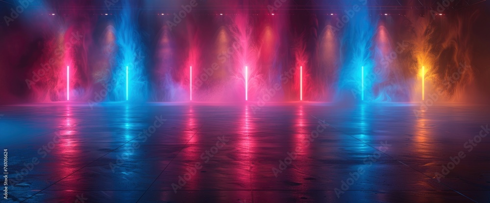 3d render abstract neon background wallpaper with red blue laser rays ...