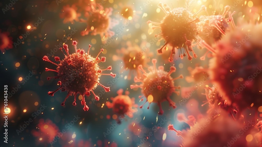 Conceptual depiction of immune cells releasing cytokines and antibodies ...