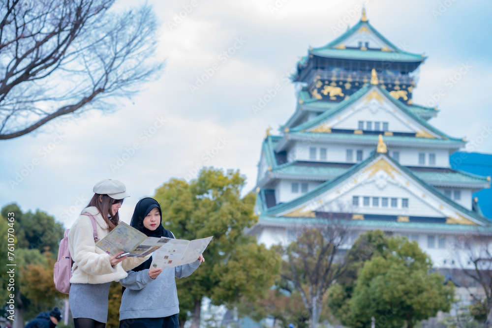 Travel, muslim travel, woman girl tourist Two Asian friends but ...