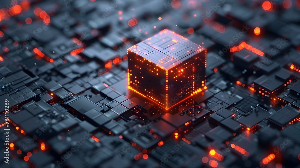 Glowing Cube of Digital Components Symbolizing Advanced Technology in ...