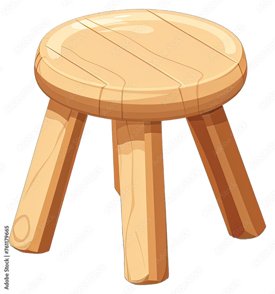 Three Legged Wooden Milking Stool Dairy Seat. Isolated on a Transparent ...