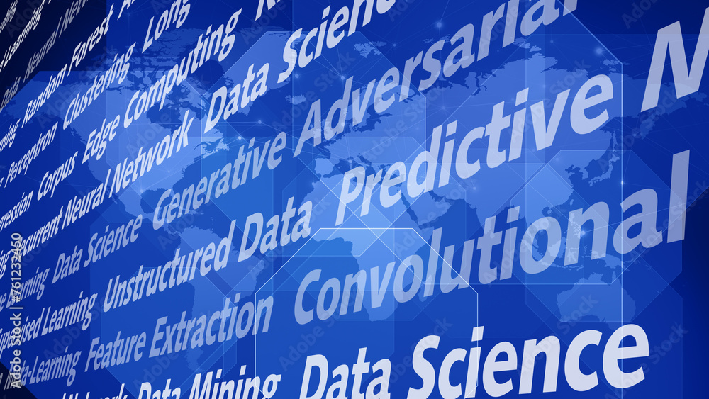 Technology and artificial intelligence ai texts and world map using algorithm deep learning ...