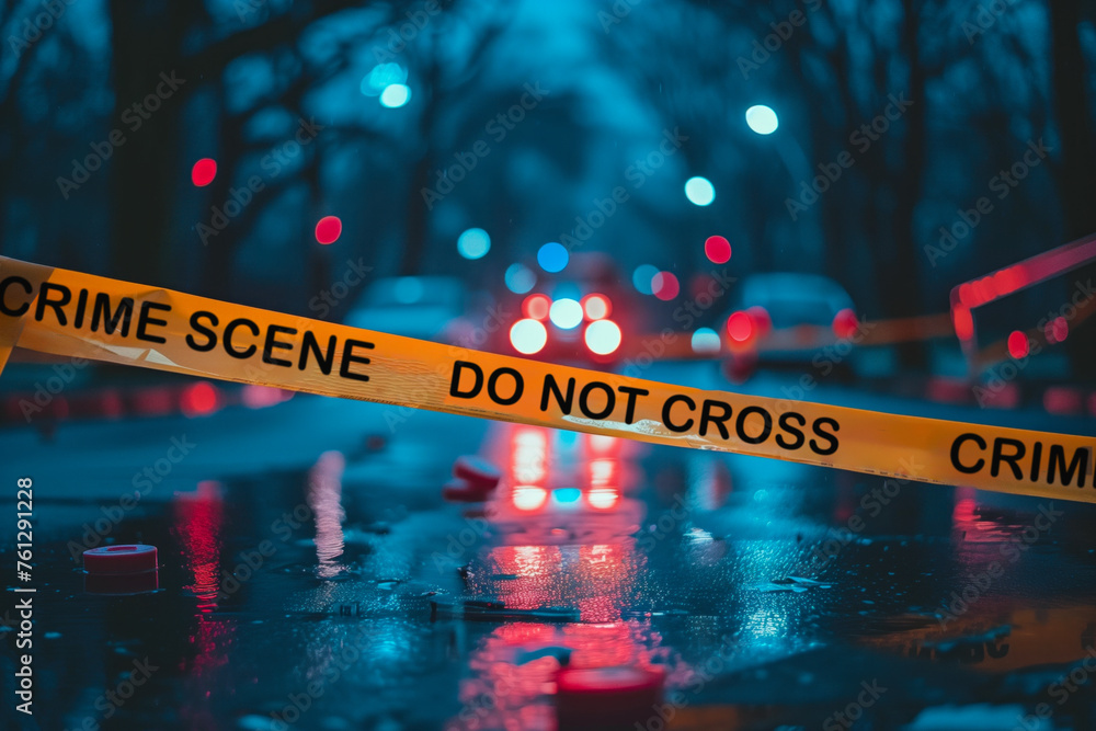 Caution tape emblazoned with CRIME SCENE DO NOT CROSS stretches across ...