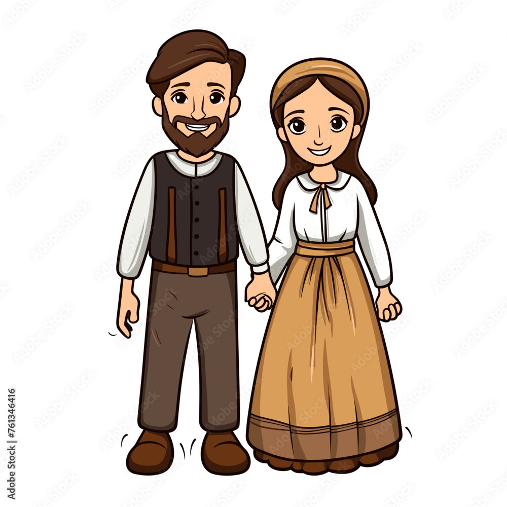 Amish couple hand-drawn comic illustration. Amish couple. Vector doodle ...