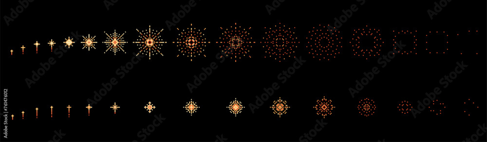Firework 8 bit pixel animation, arcade game night star explosion ...