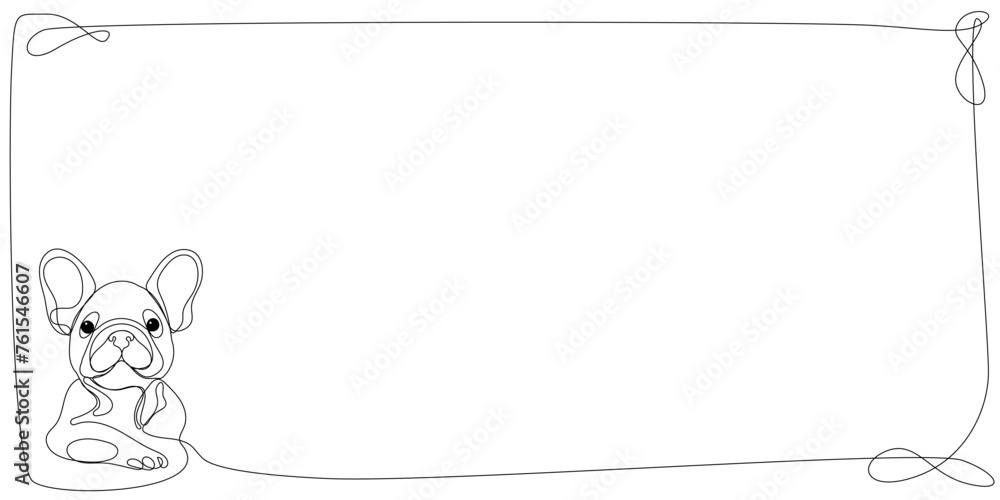 Line Art Pug Dog Frame. One Continuous Line Drawn Border Isolated on ...