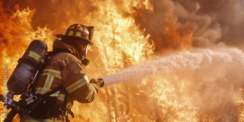 firefighter training., fireman using water and extinguisher to fighting ...