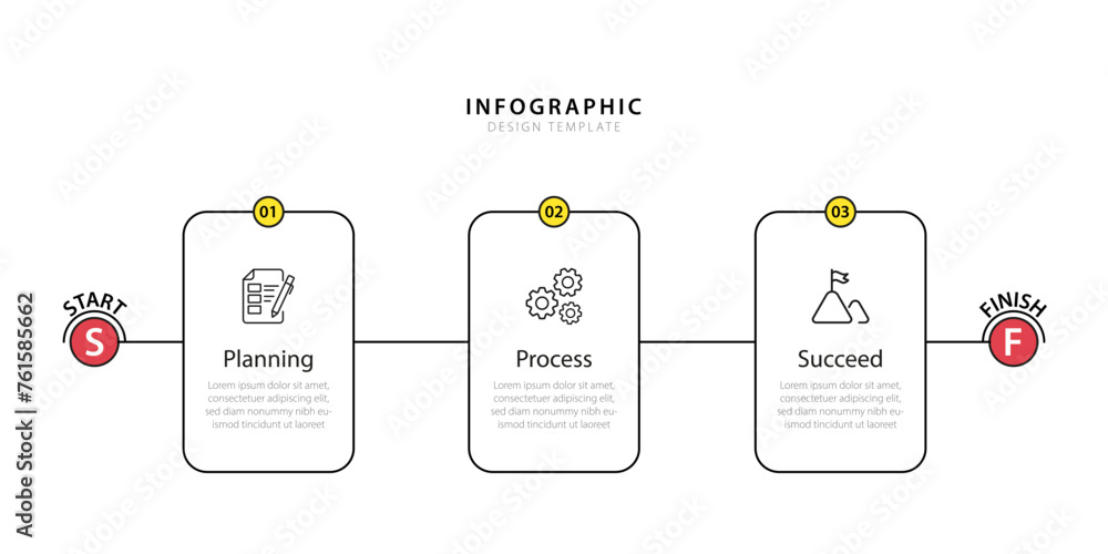 Infographic 3 Step timeline journey, calendar Flat simple infographics design template ...