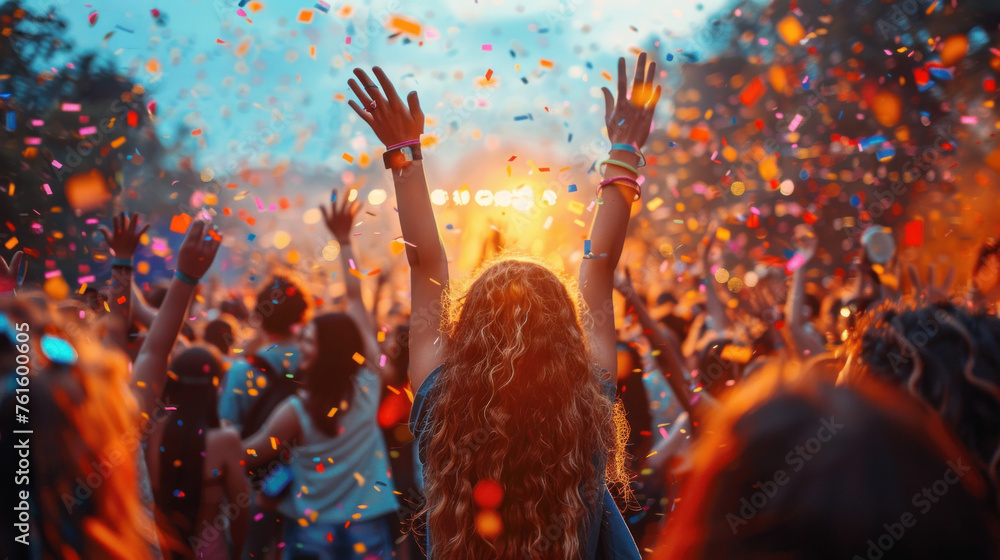 Joyful expressions abound as a large crowd of young people cheers and ...