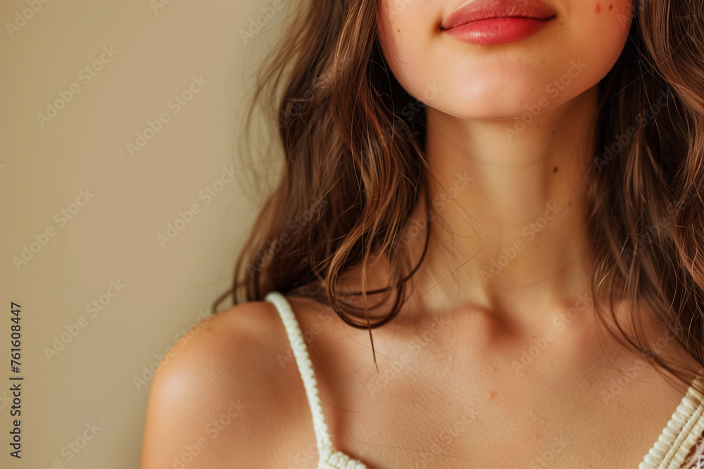 Portrait of young female model demonstrate her well-kept smooth ...