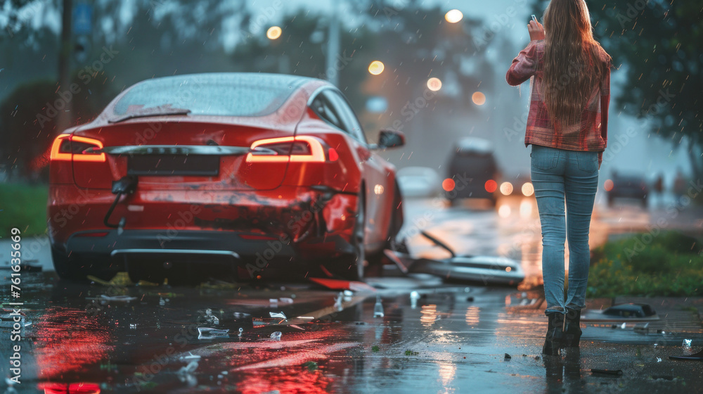 Stark imagery of a crash site in the rain with a woman calling for help ...