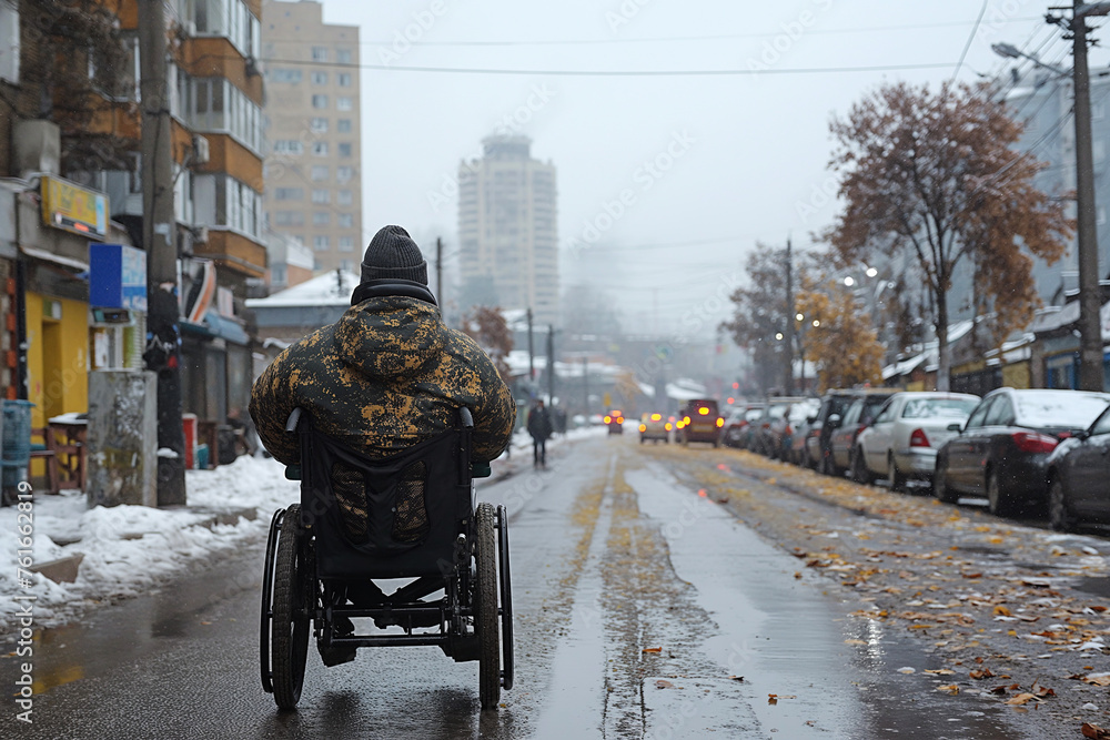back of old elderly military veteran disabled man homeless with an ...