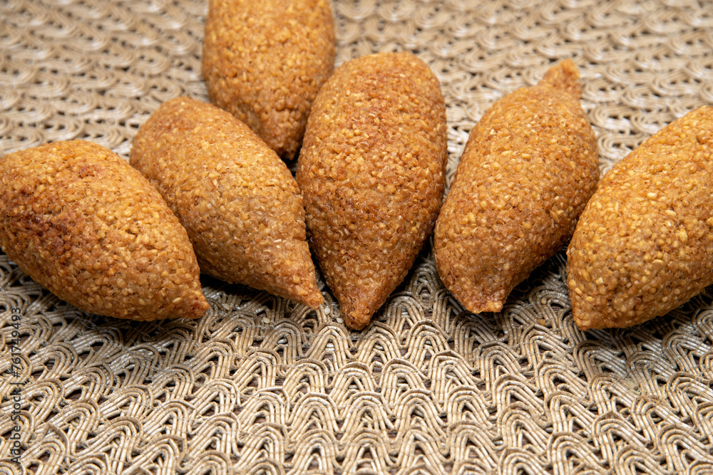 Kibbet Lebanese food, traditional Arabic snack, Kibbe is a fried food ...