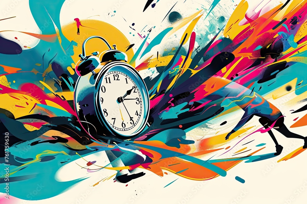 Race between an alarm clock and a person rushing to turn it off, with ...