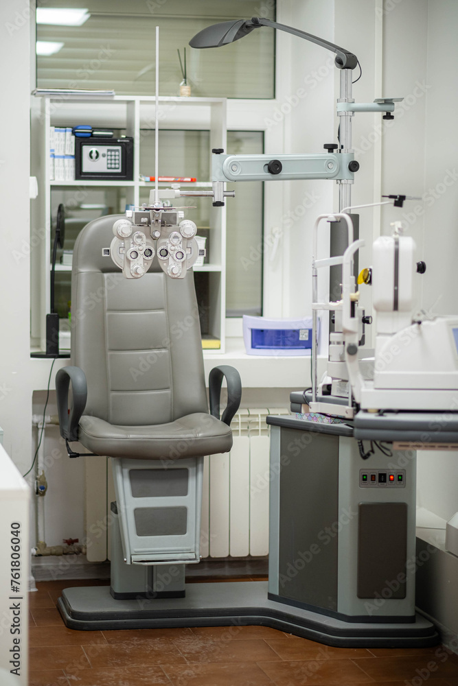 Ophthalmological cabinet with modern equipment in a medical clinic ...