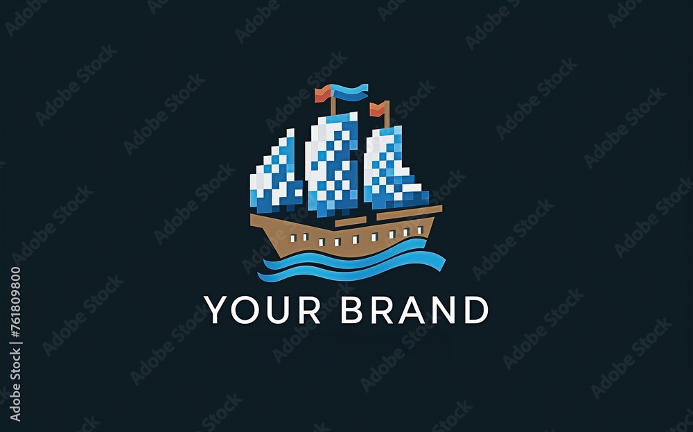 "Brand Space" features a sailing ship with pixelated sails, embodying a ...
