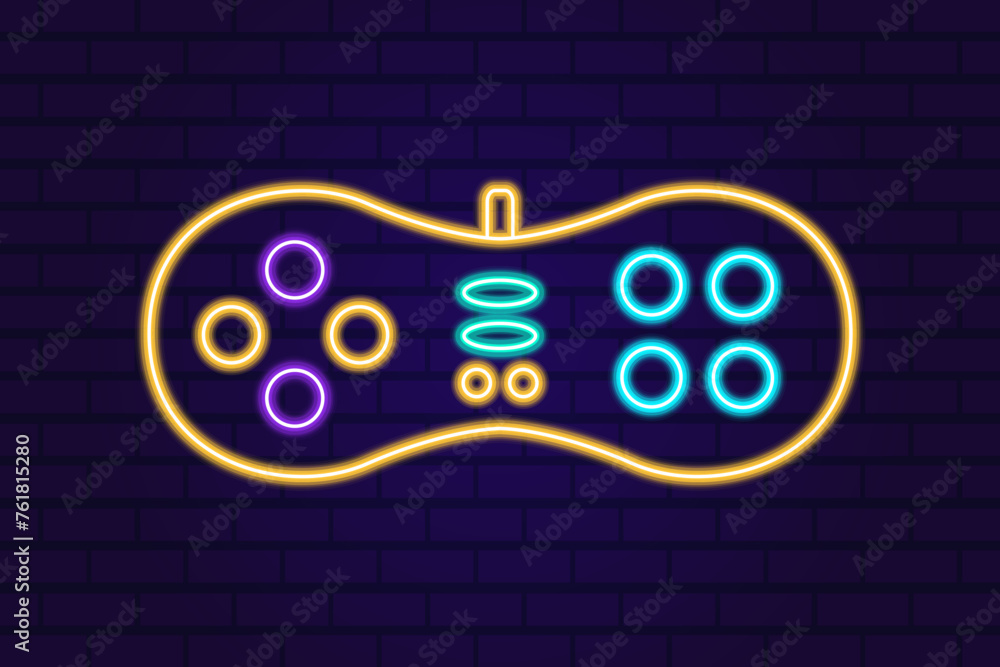 Vector neon glow game controller gamepad icon. Colored outline joystick ...
