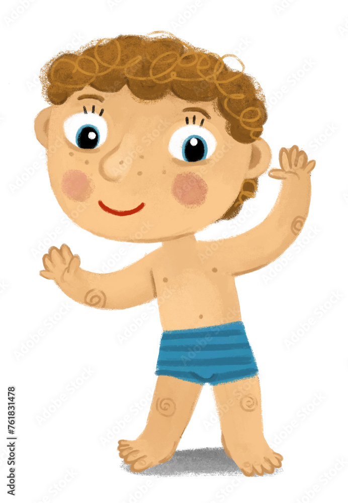 cartoon scene with young boy as anatomy model of body parts on white ...