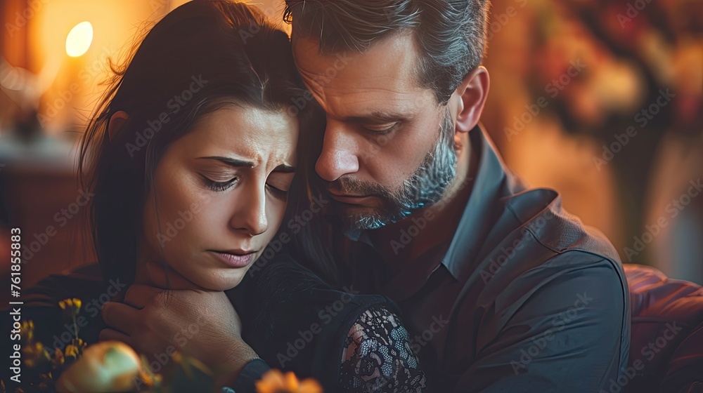 Sad. funeral support and people care for grief mourning lost one's ...