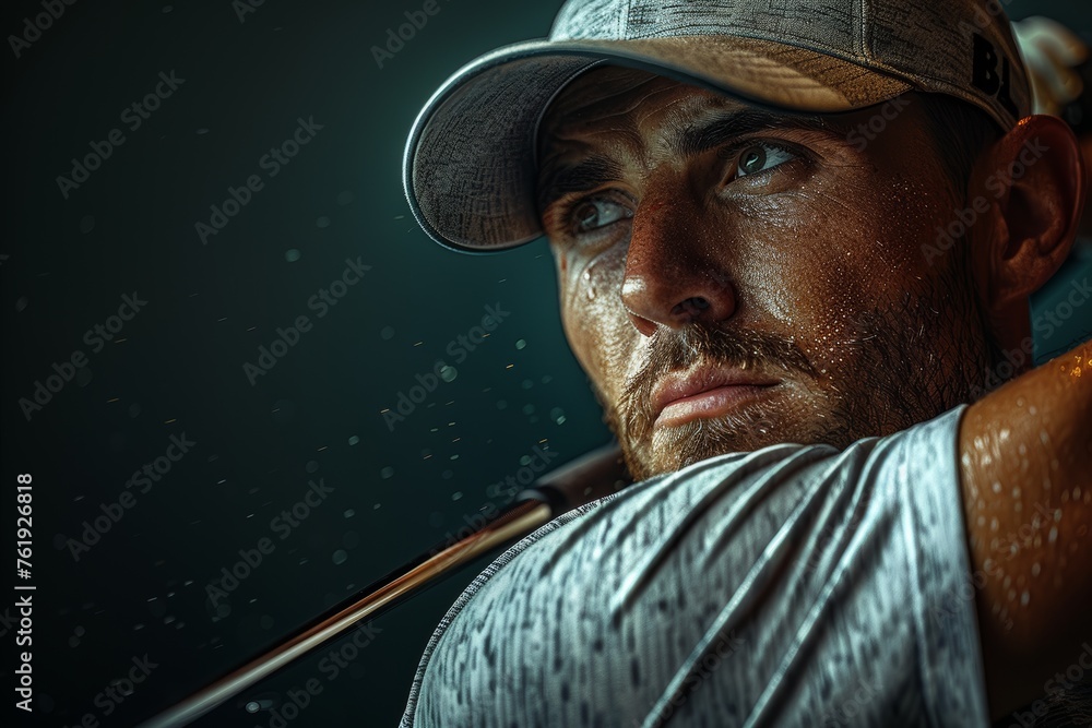 Golfer with a dramatic emphasis on the veins and muscular strength, set ...