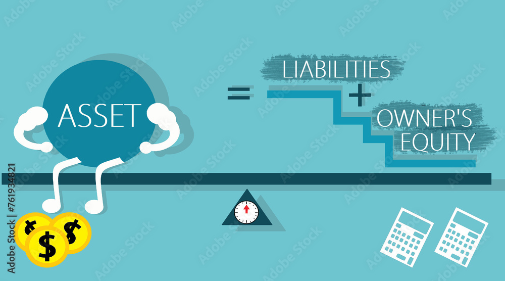 Accounting Equation illustration. Concept with coin, calculator, and ...