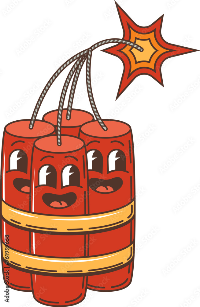 Wild west dynamite western groovy character with a sizzling wick, ready ...