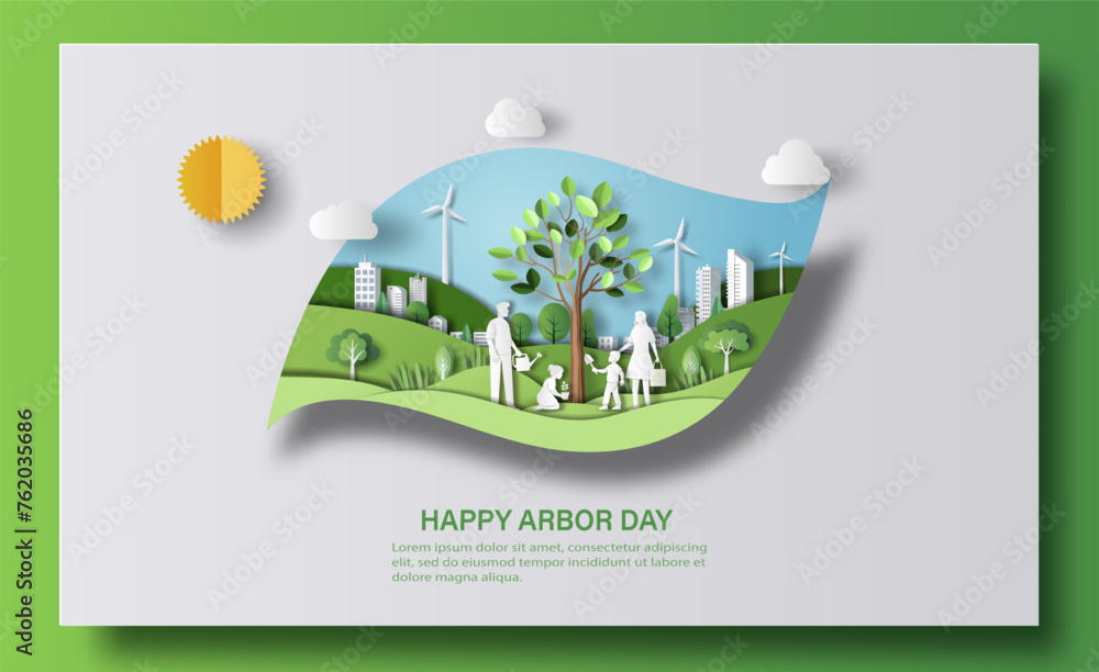 Happy Arbor Day, Family help with tree growth and maintenance, save the ...