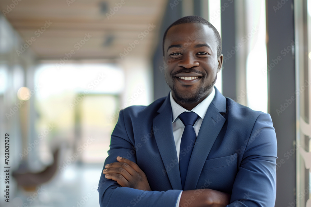 african man in business suit smiling and ready to promote, modern day ...