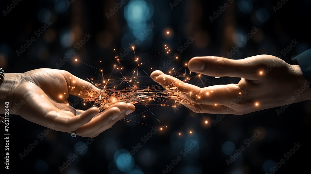 Two hands reaching towards each other, fingers almost touching with ...