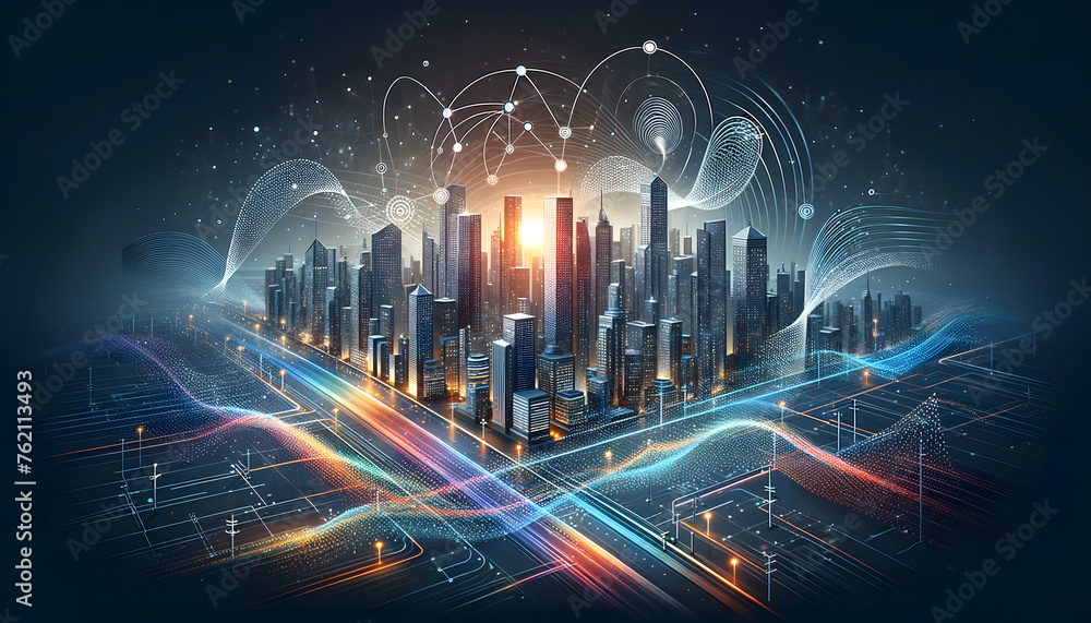 A detailed city view showcasing the seamless integration of electronic ...