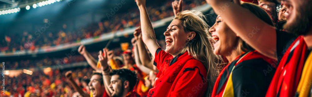 Belgian football soccer fans in a stadium supporting the national team ...