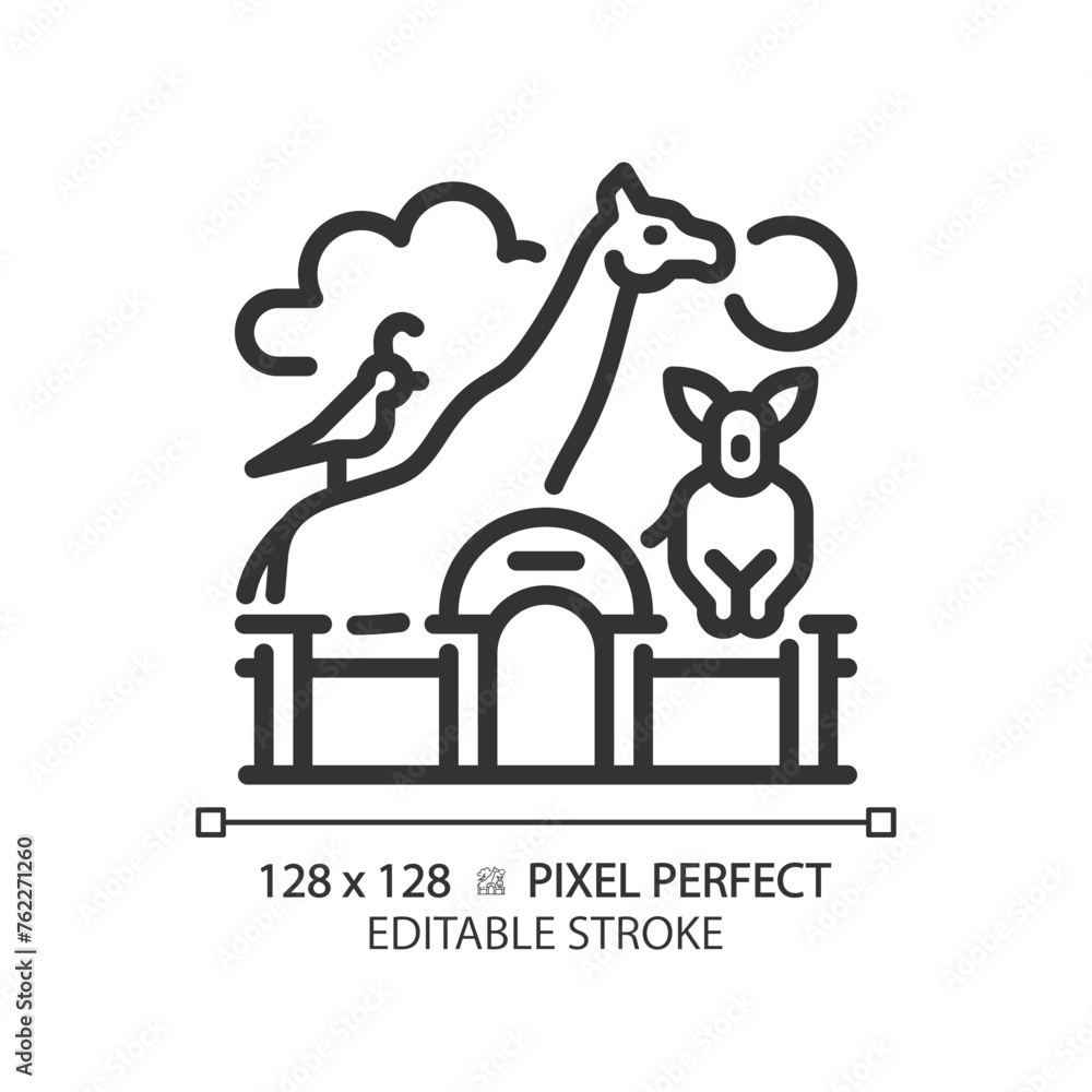 Zoo life exhibition pixel perfect linear icon. Zoological park ...