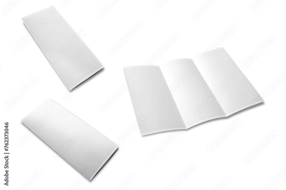 Leaflet blank trifold paper brochure mockup isolated on white ...