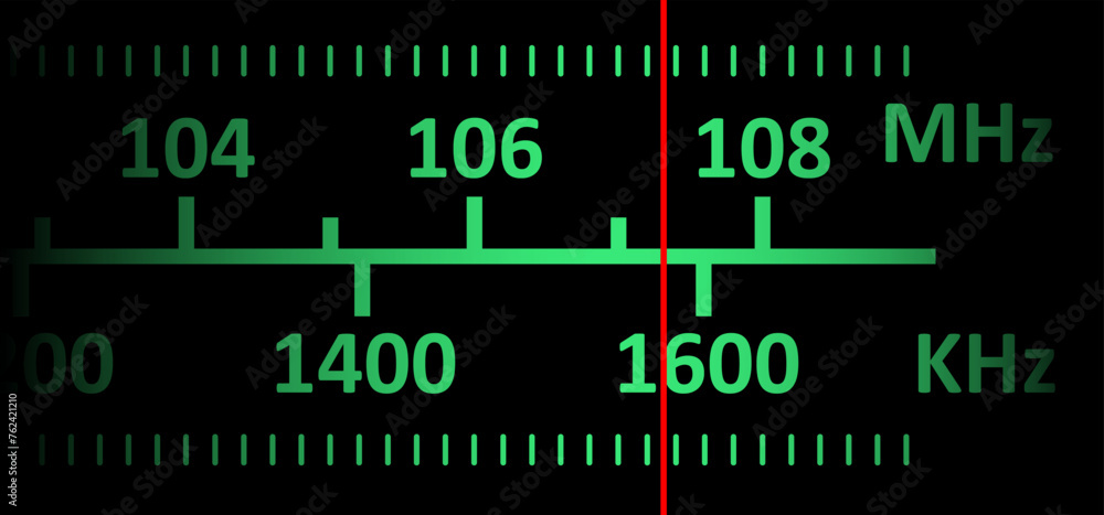 Radio tuner frequency tuning. Analog dashboard inscription, control ...